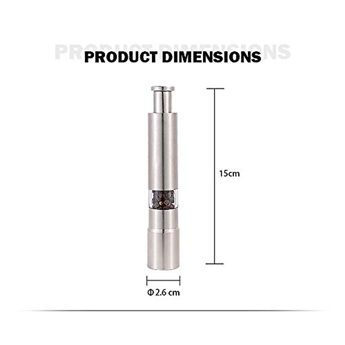 MINI Stainless-Steel One-Handed Thumb Push Button Salt and Pepper Grinder For Black Pepper Or Himalayan Salt(One pack)