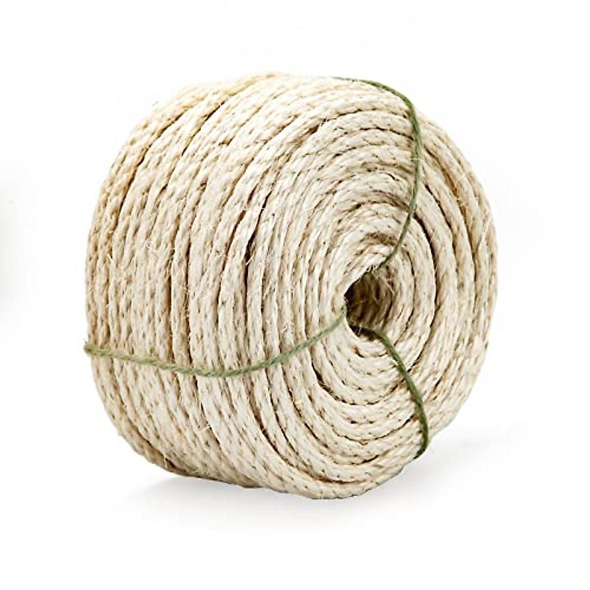 White Sisal Rope 1/4 Inch by 32-Feet for Cat Scratching Post Tree Tower Replacement Repair and Replace, DIY Hemp Twine Rope for Kittens Shelves Furniture Window Bed Perch House Climbing, 6mm by 10m