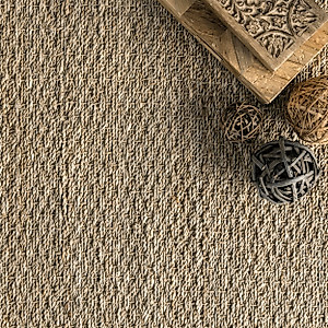 nuLOOM 4 Round Elijah Seagrass Area Rug, Brown, Solid Farmhouse Style, Cotton Bordered, Basketweave, Natural Fiber, For Bedroom, Dining Room, Living Room, Hallway, Office, Kitchen, Entryway