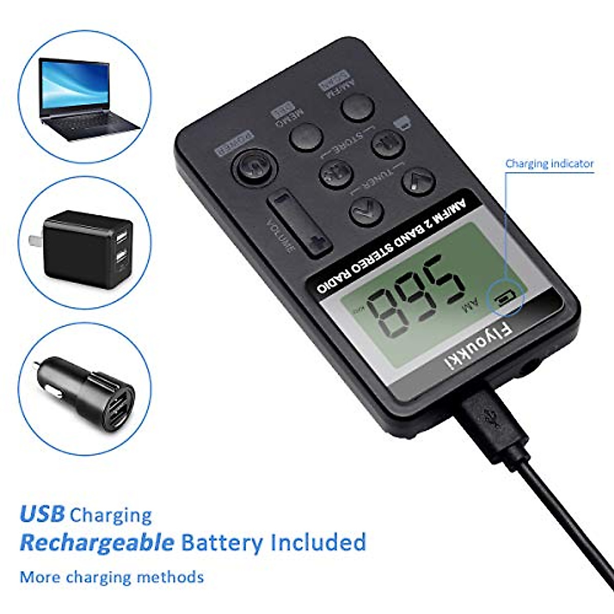 Pocket Small Radio by Flyoukki, Personal Mini AM FM Portable Digital Tuning Transistor Radios with Best Reception, Earphones, Lanyard and Rechargeable Battery for Walking Jogging Exercising (Black)