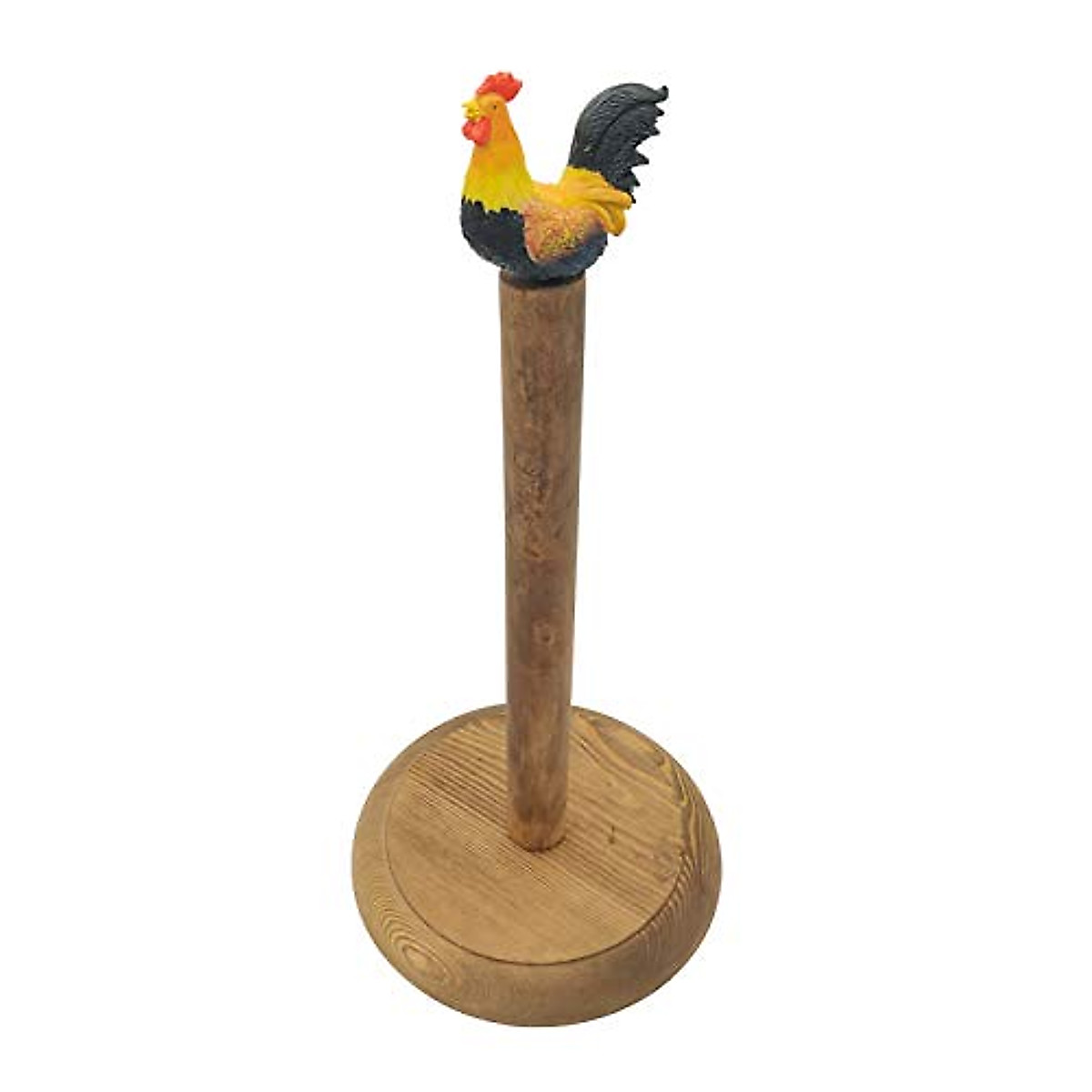 Rooster Design Rustic Brown Wood Paper Towel Holder Stand Up Paper Towel Holder, Easy One-Handed Tear Kitchen Paper Towel Dispenser with Weighted Base for Standard Paper Towel Rolls