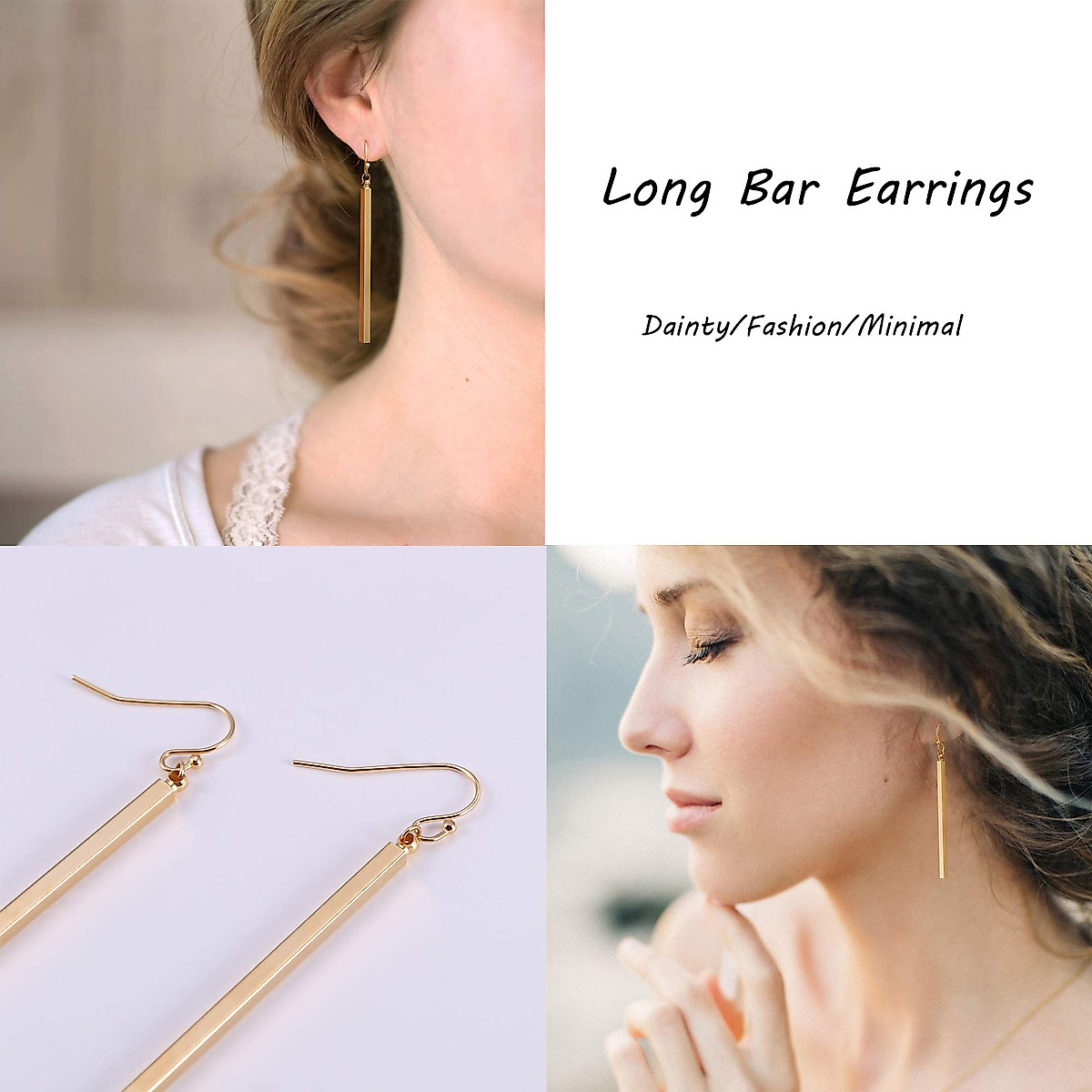 Aobei Pearl Minimal Long Bar Earrings 18k Gold Plated Drop Line Dangle Geometric jewelry for Women