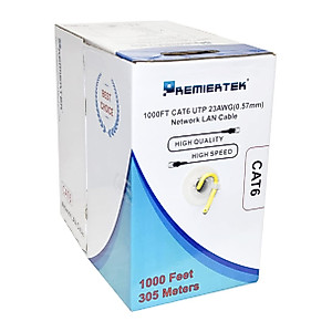 Premiertek 1000Ft Cat6 23AWG UTP Solid 4-Pairs Network Ethernet LAN Cable Bulk Yellow (CAT6-CCA-1KFT-Y)