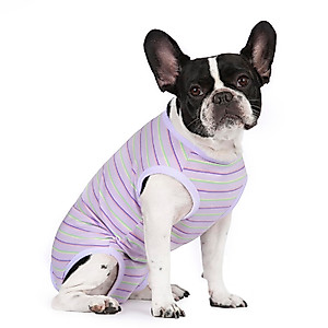 Puppy Striped Recovery Suit for Female Male Dogs Cats,Zip Up Dog Onesie Recovery Shirt Abdominal Wounds,Professional Spay Neuter Dog Pet Bodysuit After Surgery Wear Anti Licking Wounds