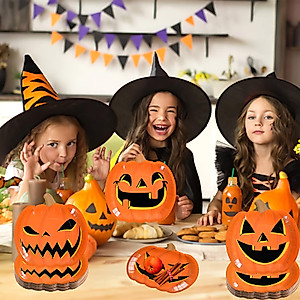 XIENBLOC 48Pcs Halloween Party Plates Halloween Party Supplies Paper Pumpkin Shape Dinner Plates Disposable Halloween Birthday Party Supplies for Kids