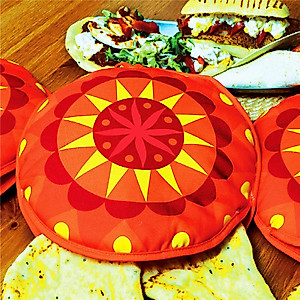 DOKKIA Tortilla Warmer Taco 12 Inch Insulated Cloth Pouch - Microwavable Use Fabric Bag to Keep Food Warm (12 Inch, Sunburst Sunflower Burrito Taco Tuesday Party)