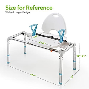 OasisSpace Heavy Duty Sliding Bathtub Transfer Bench 450lbs, Shower Seat Tub Transfer Bench with Backrest and Arms and Sliding Shower Chair for Disabled, Seniors, Bariatric