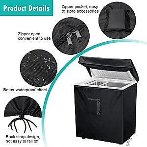 Black Chest Freezer Cover, Luxiv Waterproof Freezer Cover 25Lx23Wx34H Compact for 3.5 Cubic Feet Chest Freezer Full Cover Deep Freezer Cover with Top Cover for Open, Zipper Pocket, Strap