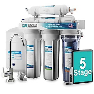 NU Aqua 5-Stage Under Sink Reverse Osmosis Water Filter System - 100 GPD RO Filtration w/Faucet & Tank - PPM Meter - 100GPD Undersink - Home & Kitchen Drinking Water Purifier & Remineralization