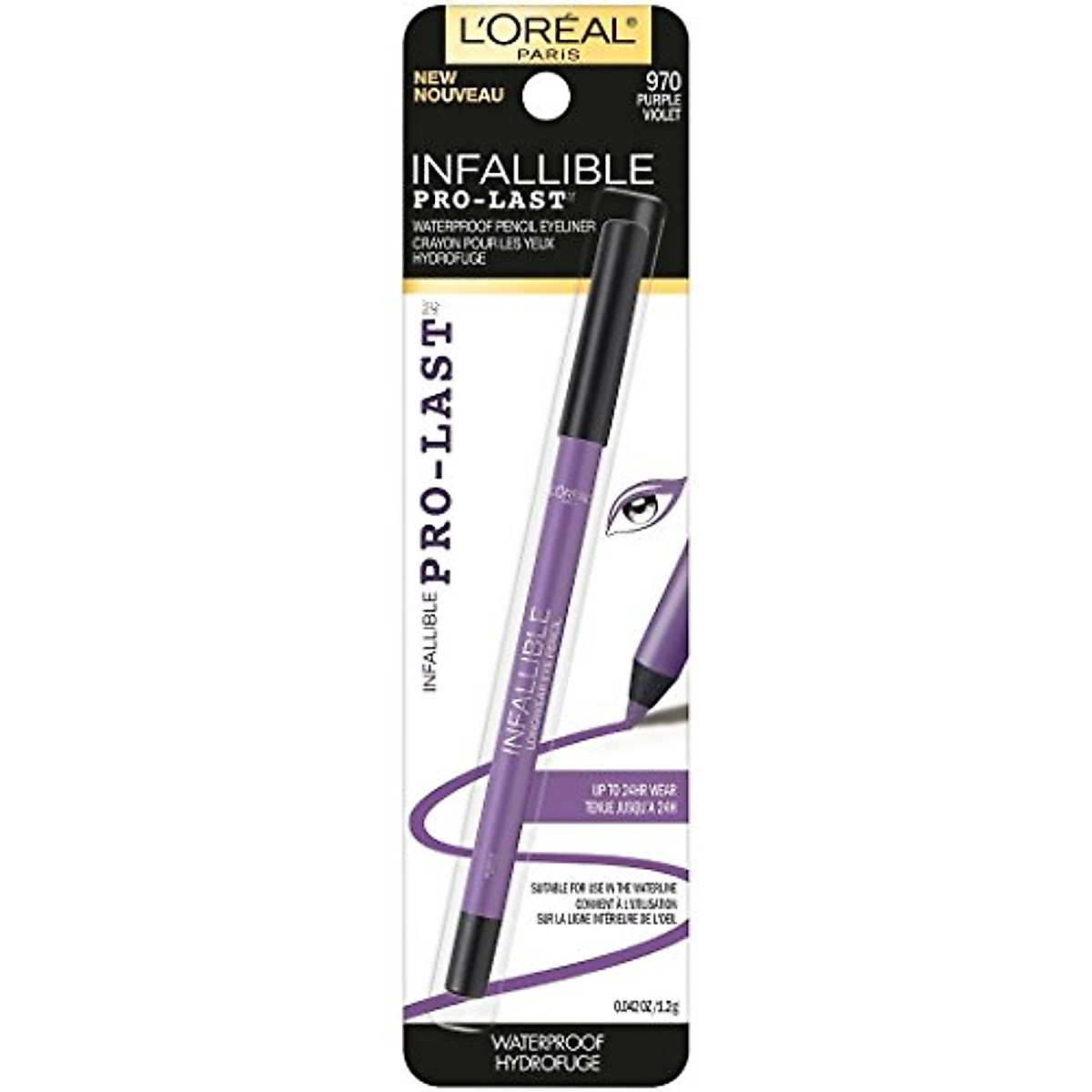 L’Oréal Paris Makeup Infallible Pro-Last Pencil Eyeliner, Waterproof and Smudge-Resistant, Glides on Easily to Create any Look, Purple, 0.042 oz.