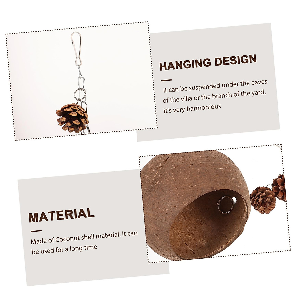 OATIPHO Coconut Shell Swing Bird Nest Parrot Sleeping Bed Bird Nesting Box Toy