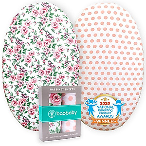 Bassinet Sheets for Baby Girl | Nursery Bedding Mattress Cover & Changing Pad Cover | Universal Size Fitted Sheet for Bassinet for Baby & Mattress Pad | Ultra-Soft Cotton Fabric 2-Pack Set