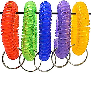 AHIER Pack of 5 Colorful Spring Spiral Wrist Coil Key Chain, Wrist Band Key Ring