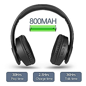 pollini Bluetooth Headphones Over Ear, Wireless Headset V5.0 with 6 EQ Modes, Soft Memory-Protein Earmuffs and Built-in Mic for iPhone/Android Cell Phone/PC/TV