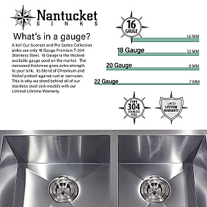 Nantucket Sinks SR3218-16 32-Inch Small Radius Rectangle Stainless Steel Undermount Kitchen Sink