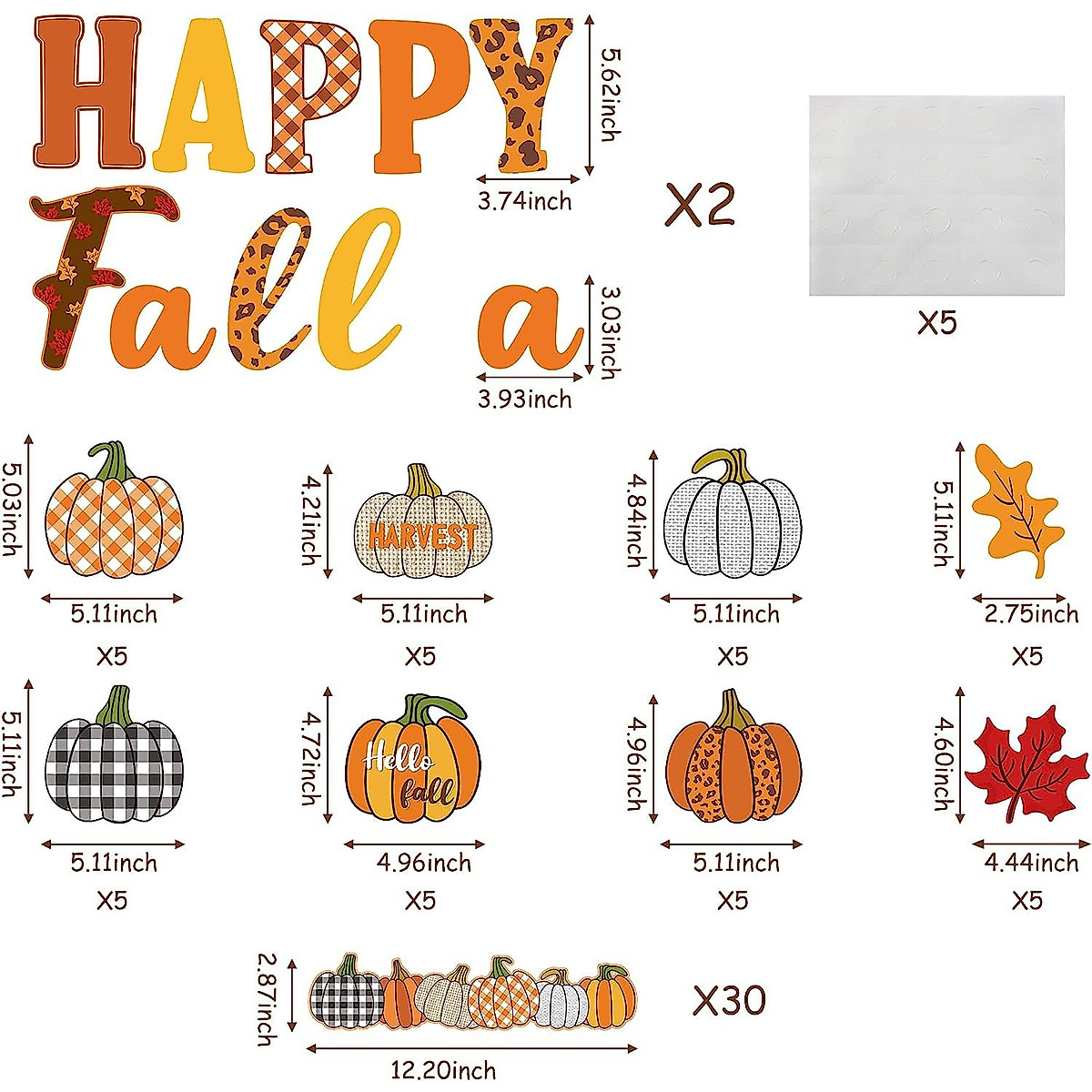 BeYumi 93Pcs Happy Fall Pumpkin Cutouts Bulletin Board Set Hello Fall Cutouts with Farmhouse Pumpkin Borders Trim Halloween Thanksgiving Theme Party Decoration Supplies for Home Sweet Classroom School