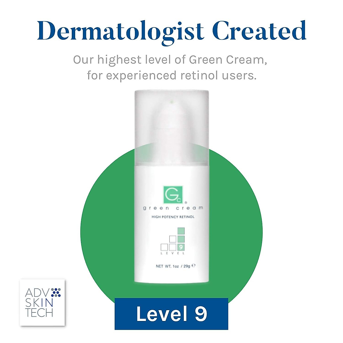 Green Cream Retinol, Level 9, High Potency, Airless Pump, 1 Ounce