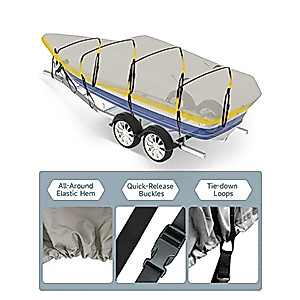 Umbrauto 600D Boat Cover with Motor Cover 12-14ft Heavy Duty Marine Grade Waterproof Trailerable Boat Covers, UV Resistant Bass Boat Covers Fits V-Hull, Tri-Hull, Fishing Boat, Runabout, Bass Boat