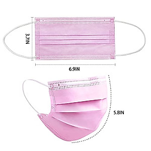 DC-BEAUTIFUL 100 Pcs Pink Disposable 3 Ply Earloop Face Masks,Fit for Adults