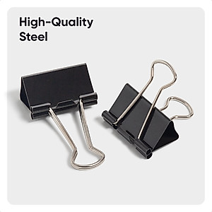 U Brands Binder Clips, Medium 1-1/4-Inch Width, 1/2-Inch Paper Holding Capacity, Black and Silver Steel, 96-Count - 656U08-24