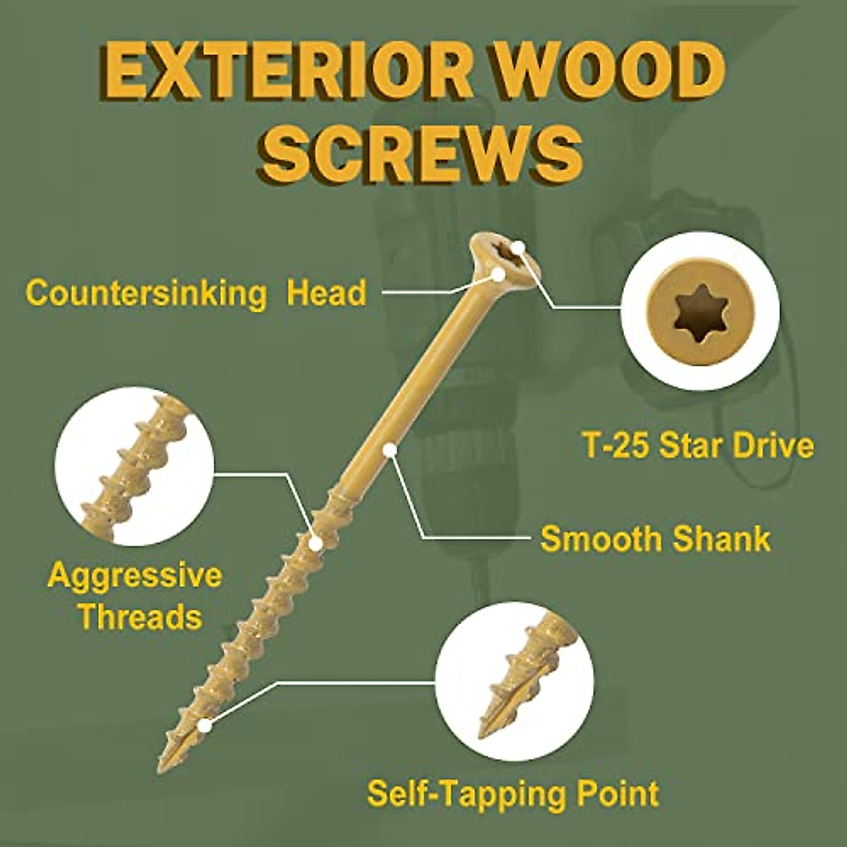 LIONMAX Deck Screws 2 Inch, Wood Screws #8 x 2, 200 PCS, Rust Resistant, Exterior Epoxy Coated, Outdoor Decking Screws, Torx/Star Drive Head Screw, T25 Star Bit Included, Tan