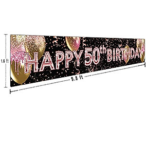 CHXSM PinK Happy 50th Birthday Banner Rose Gold 50th Birthday Yard Sign PinK 50th Birthday Party Supplies Decoration Rose Gold 50th Birthday Party BacKdrop (9.8x1.6 FT)