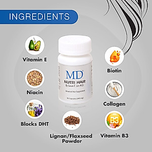 MD Nutri Hair Growth Supplement con biotina (30 cápsulas) | Previene la caída del cabello, minimiza la caída del cabello, el adelgazamiento, la rotura y promueve el cabello más largo y grueso | Formul