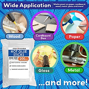 Innovative Haus Mini Hot Glue Sticks (200 Pack) - Perfect Fit for Mini Glue Guns, 4" x 0.27" - Craft, Bond, Create on Wood, Metal, Glass & More - Transparent, Strong & Quick-Drying