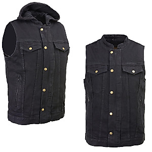 Milwaukee Leather MDM3020 Men's Black Denim '5-in-1' Club Style Vest with Removable Hoodie - Large