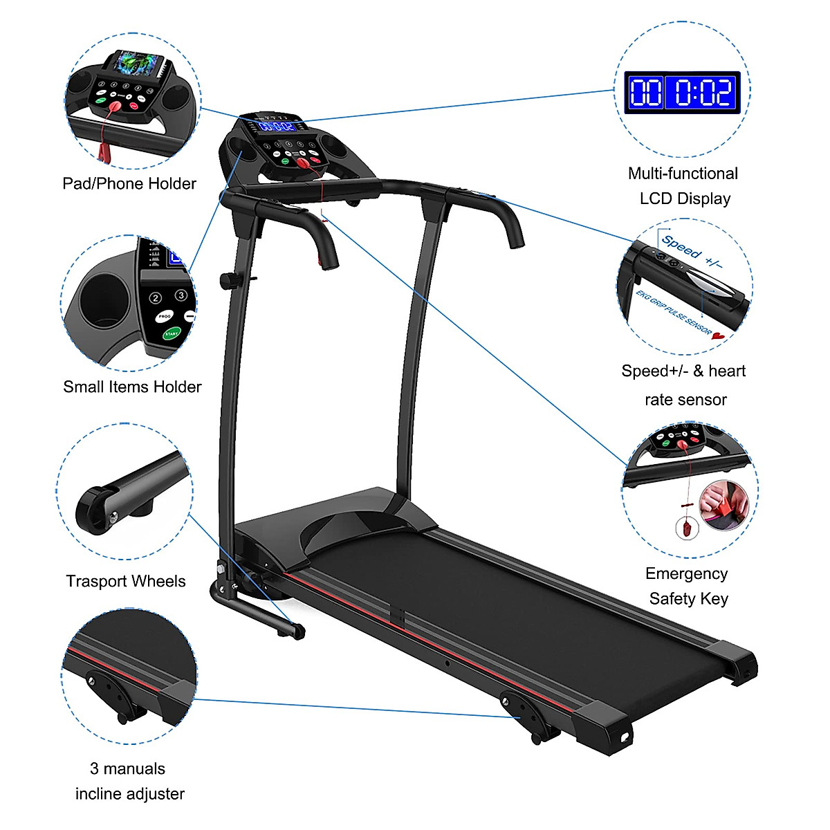 SHAREWIN Desktop Electric Aerobic Treadmill, with LCD Display Folding Mute Portable Running Walking Jogging Machine for Home Office Gym Cardio Use