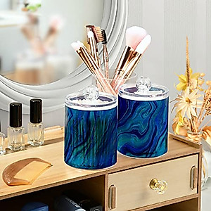 2 Pack Qtip Holder Organizer Dispenser Navy Blue Marble Bathroom Storage Canister Cotton Ball Holder Bathroom Containers for Cotton Swabs/Pads/Floss