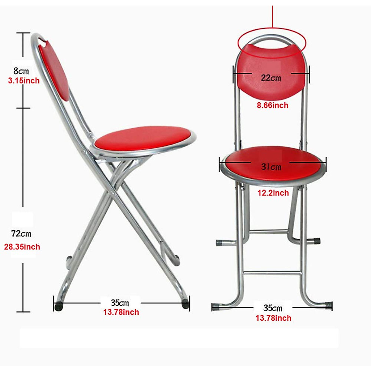 BSROZKI Portable Folding Stool for Women Men Folding 350lbs Cane Seat Chair Four-Foot Stable for Elders with PU Soft Back Support (1 Piece)