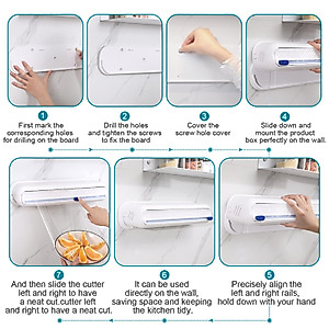 Levvohd Wall Mount Plastic Wrap Dispenser with Cutter, Large Compatible 12 X 750 Ft Cling Film Saran Food Aluminum Foil Holder, Slide Chic Parchment Paper Dispenser (Single Suit )