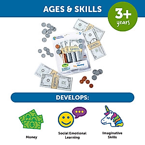 Learning Resources Pretend Play Money - 150 Pieces, Ages 3+ Play Money for Kids, Pretend Money for Kids, Play Money Set, Money and Banking Play Toys, Toddler Learning Toys