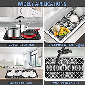 Kitchen Sink Mats Silicone Sink Mat Protectors for Bottom of Kitchen Sink 26 "x 13.78" Non-Slip Sink Protectors with Cutout Drain Holes for Farmhouse Stainless Steel Porcelain Sink-Black