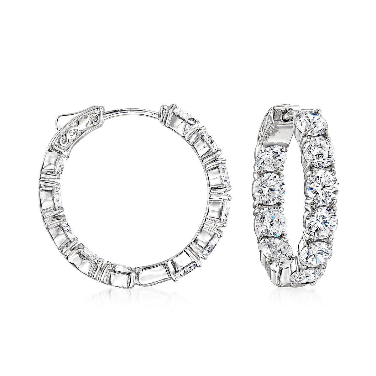 Ross-Simons 10.00 ct. t.w. CZ Inside-Outside Hoop Earrings in Sterling Silver