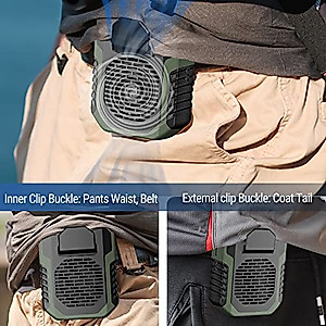 Drosica Portable Waist Fan NecklaceFan, 6000mAh Mini Cooling Belt Fan, 6000RPM Strong Airflow, 3 Speeds, Rechargeable belt clip fan with USB port for Outdoor Works, Farm, Hiking, Camping (Green)