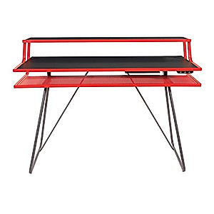 OSP Home Furnishings Glitch Battlestation Gaming Desk with Bluetooth RGB LED Lights, Red