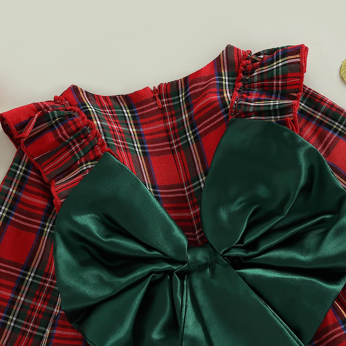Toddler Baby Girl Christmas Dress Cute Long Sleeve Red Green Plaid Princess Tulle Tutu Dress with Bowknot Outfit (4-5T, Plaid Tutu Dress Green)