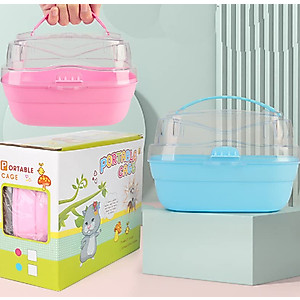 Portable Carrier Hamster Carry Case Cage with Water Bottle Travel&Outdoor for Hamster Small Animals (Blue)