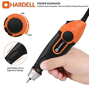24W Engraver Pen,HARDELL 5 Speed Etching Tool with Letter/Number Stencil,Soft Handle Engraver with Tungsten Carbide Steel Bits for Metal, Tile, Stone, Wood,Leather, Glass, PVC Pipe, DIY Crafts