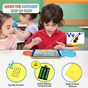 6-in-1 Kids Tablet with ABC/Words/Numbers/Color/Games/Music - Interactive Educational Electronic Toys Makes Learning Fun, Toddler Learning Toys Gifts for Age 3 4 5 Year Old Boys Girls&Preschool