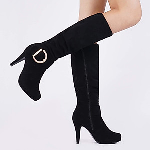 DREAM PAIRS Women's Paris Black Knee High High Heel Winter Boots - 8 M US