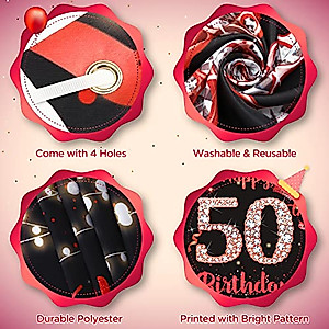 Red Happy 50th Birthday Banner Decorations for Men Women, Large Red Black Glitter 50th Birthday Backdrop Cheers to 50 Years Old Birthday Banner Photo Background Anniversary Party Supplies (50th)