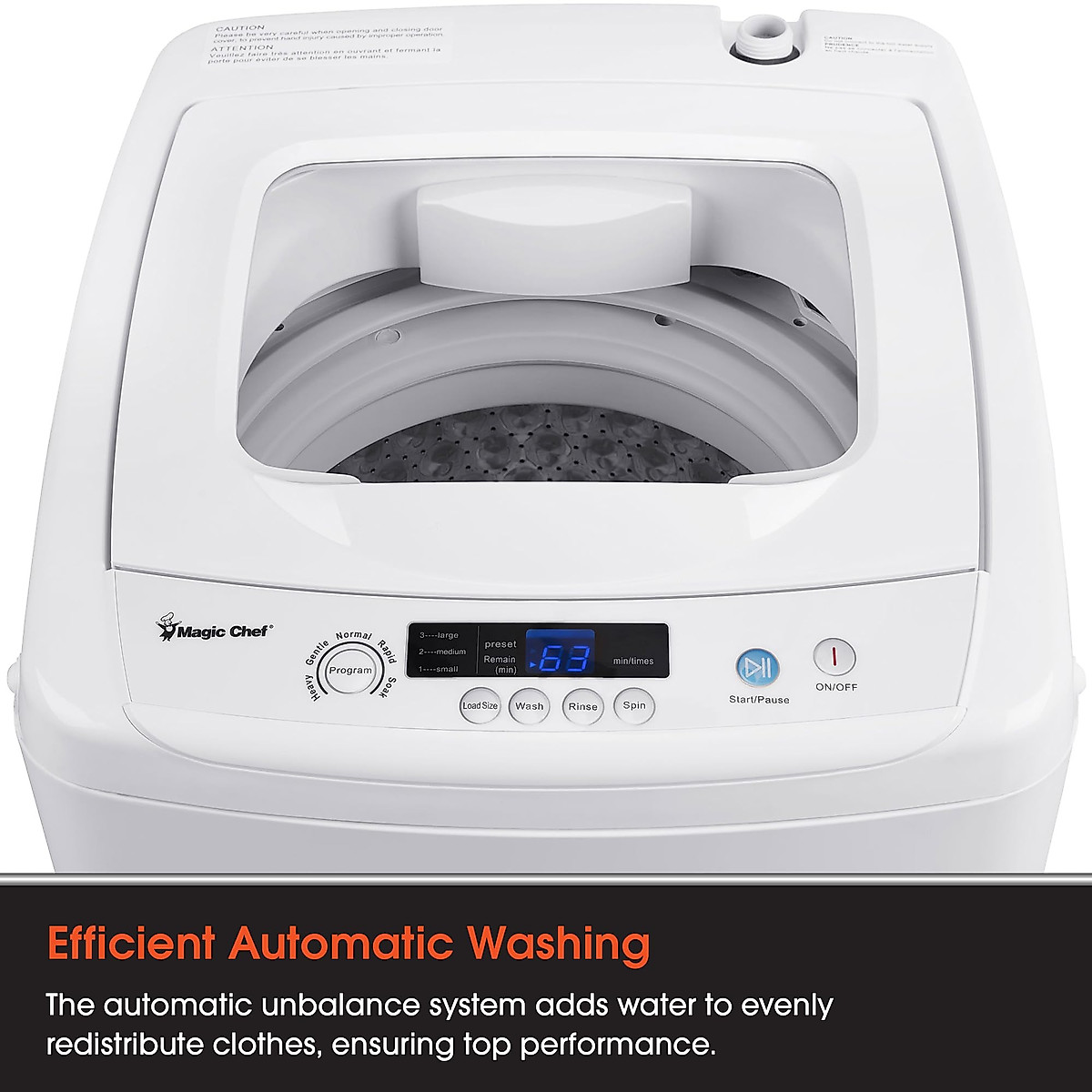 Magic Chef Top Load Compact Washer with LED Display, 6 Cycles, Delay Start Function, 3 Water Levels & 3 Temperature Settings, White, 0.9 Cubic Feet