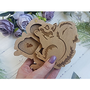 Wooden embroidery diamond painting accessories storage box Beads organizer with wooden lid Tray Divider Jewelry Box Needlework bead holder (Squirrel)