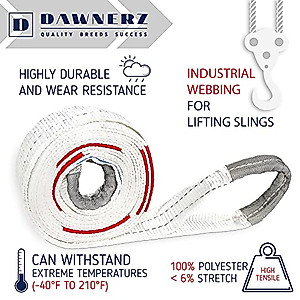 Tow Strap Heavy Duty 20 ft 46000 lbs - Dawnerz Towing Rope 6 m 22 Tons with Triple Reinforced Loops