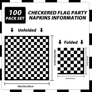100 Pack Black and White Checkered Flag Party Napkins Disposable Race Car Birthday Party Supplies Racing Car Theme Party Paper Lunch Napkins for Baby Shower Kids Men Party Decorations Favors