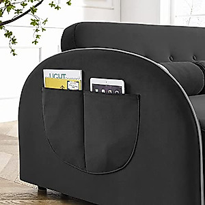 ERYE Modern Convertible Futon Sleeper Sofa with Pull Out Couch Bed, Functional Tufted Loveseat & Daybed for Home Office Apartment Studio Small Space Living Room Velvet Button Tufted Side Pockets