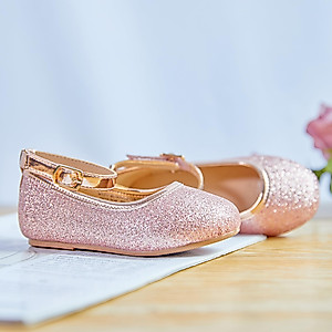 Flaryzone Toddler/Little Girls' Glittery Ankle Strap Mary Jane Flats Wedding Flower GILR Princess Dress Shoes (Pink,Toddler-Size 9)
